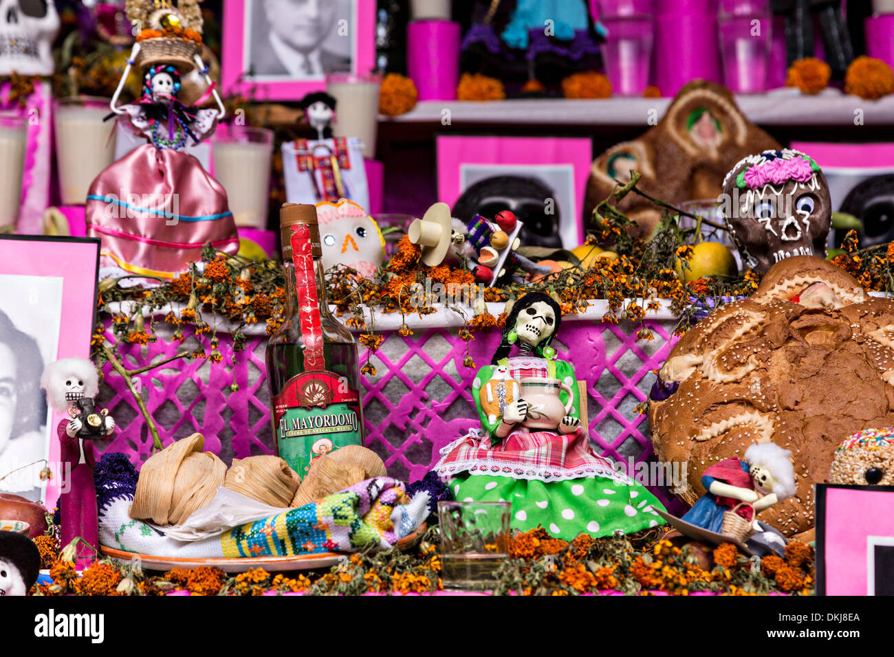 An altar or ofrendas set up to celebrate the Day of the Dead festival ...