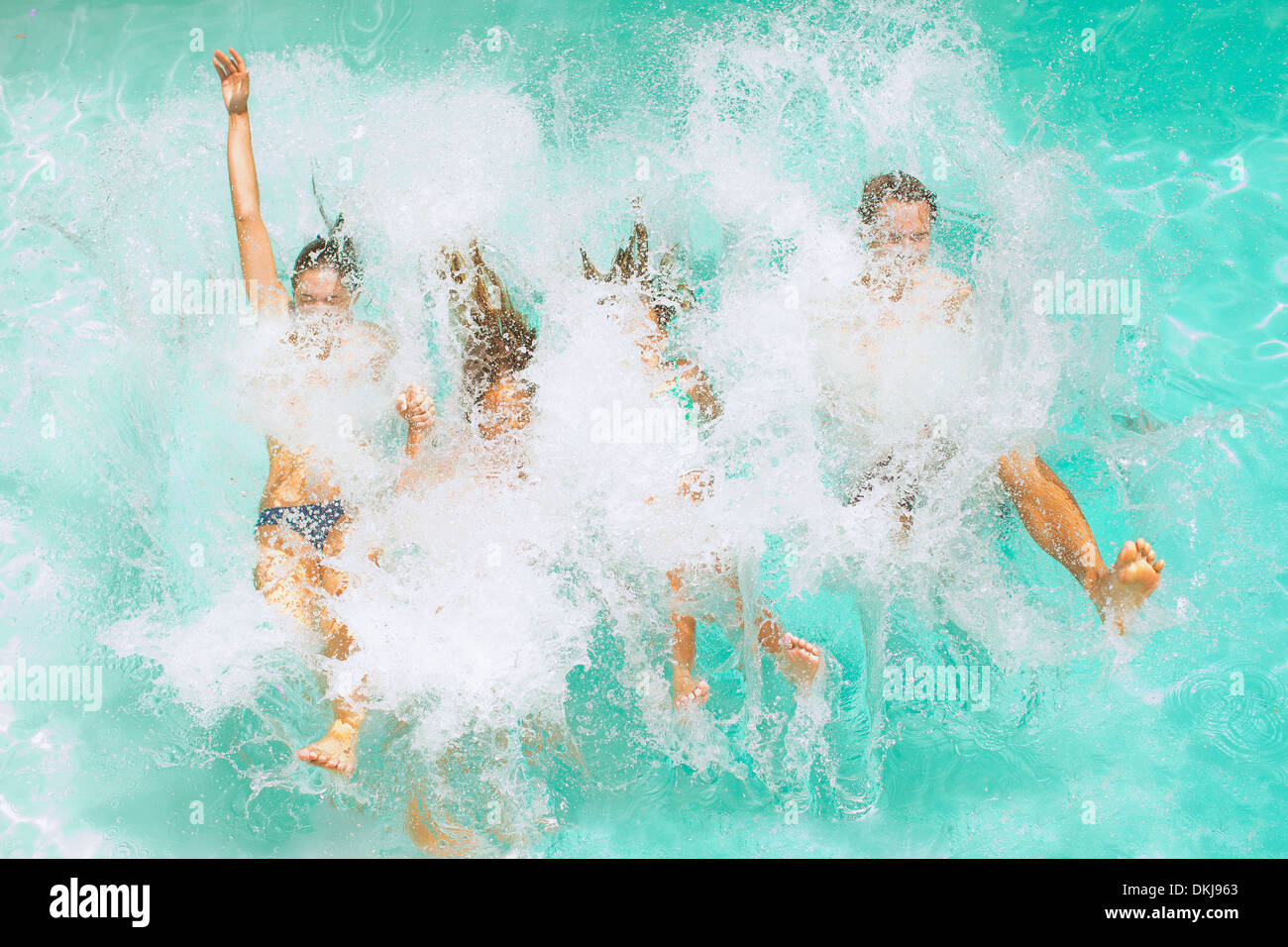 Mother Daughter Jumping Swimming Pool High Resolution Stock Photography ...