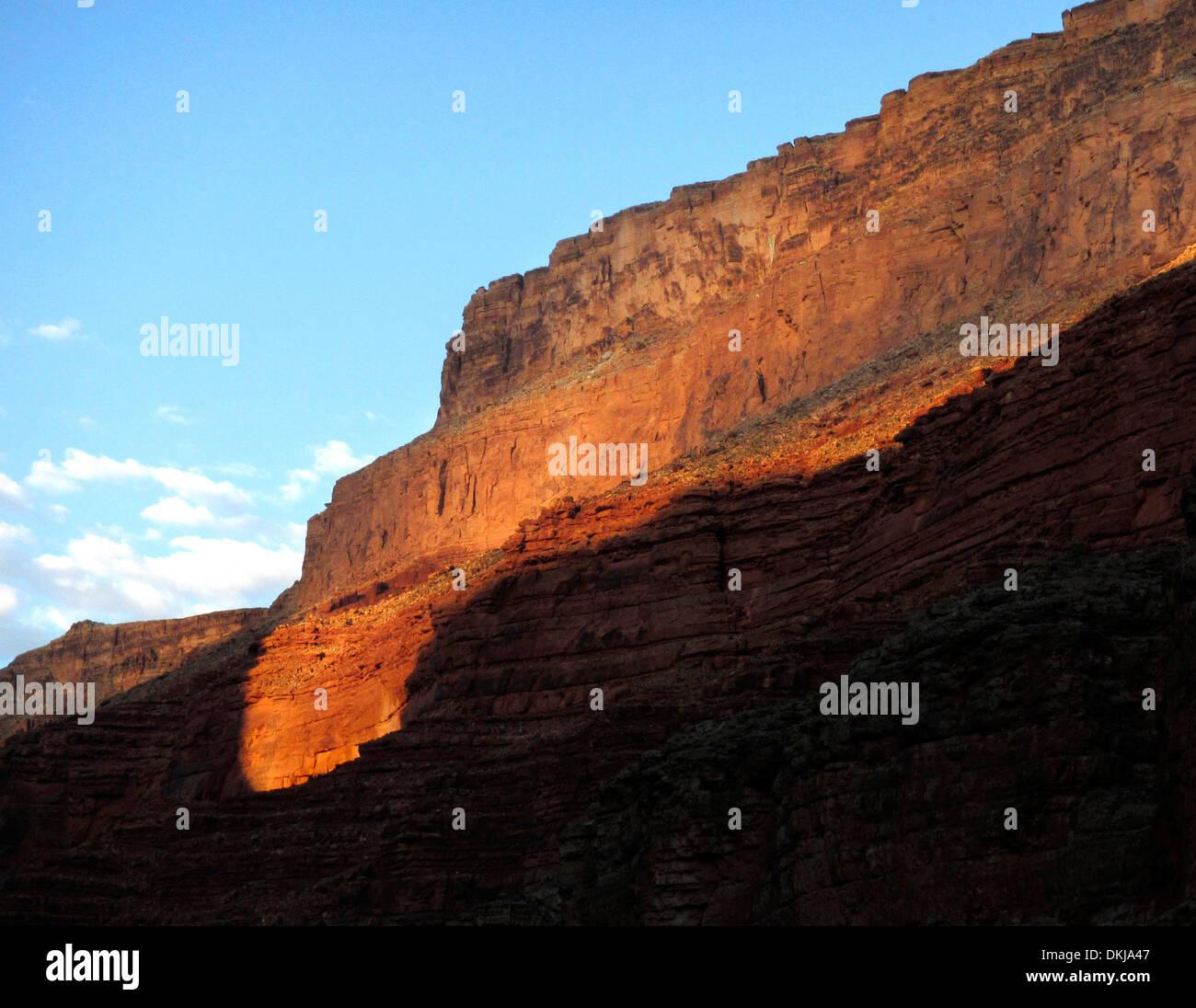 late day sun on the cliffs in the Redwall area of the Grand Canyon ...