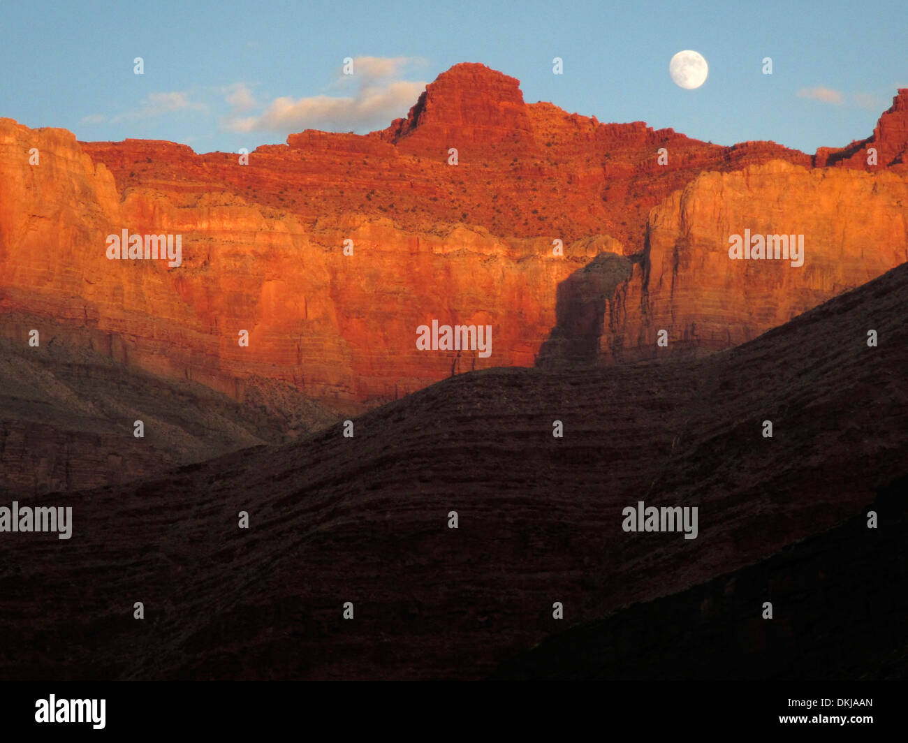 late day sun on the cliffs in the Redwall area of the Grand Canyon ...