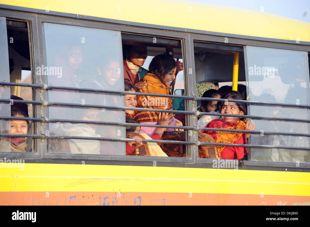 Pushkar, India. 21st Nov, 2012. Laughing children are pictured in a bus ...