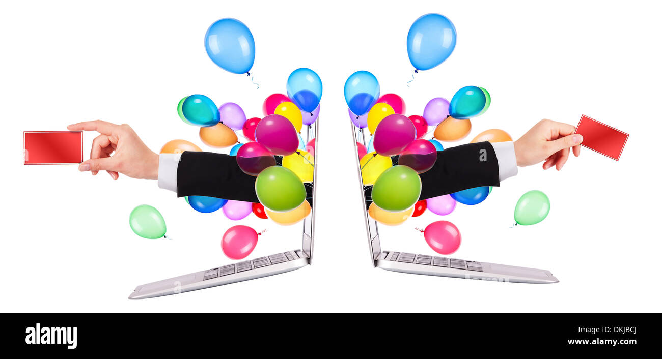 Birthday balloons on laptop screen Cut Out Stock Images & Pictures - Alamy