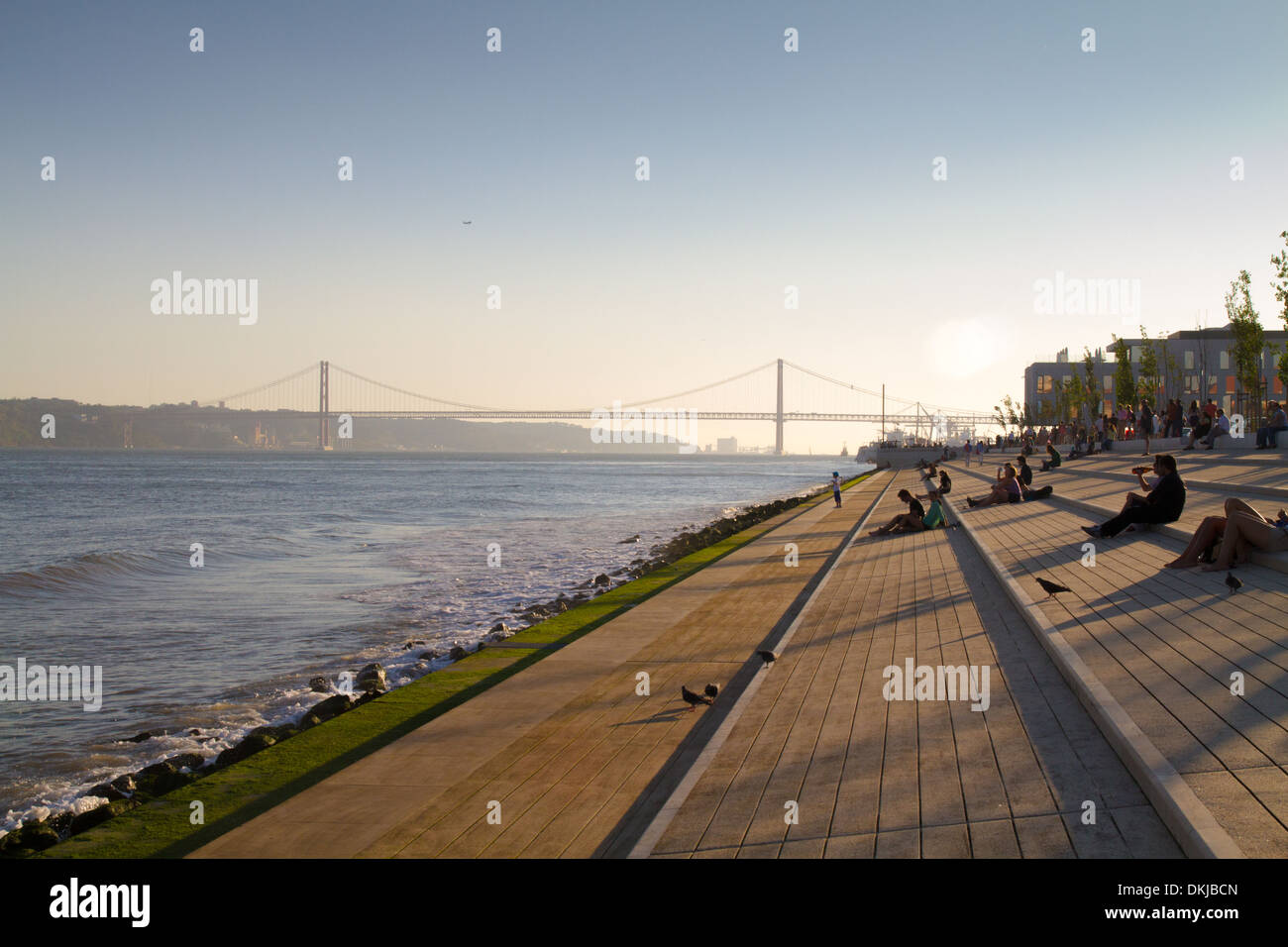 Promenade along the coast Avienda riberia Tagus in Lisbon Portugal ...