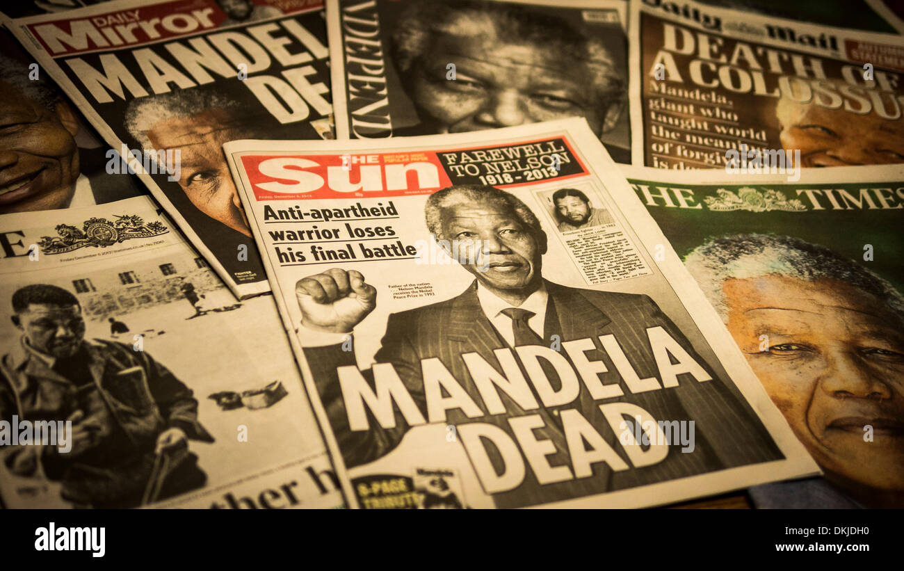 London, UK. 06th Dec, 2013. British Newspaper Front Pages Covering The ...