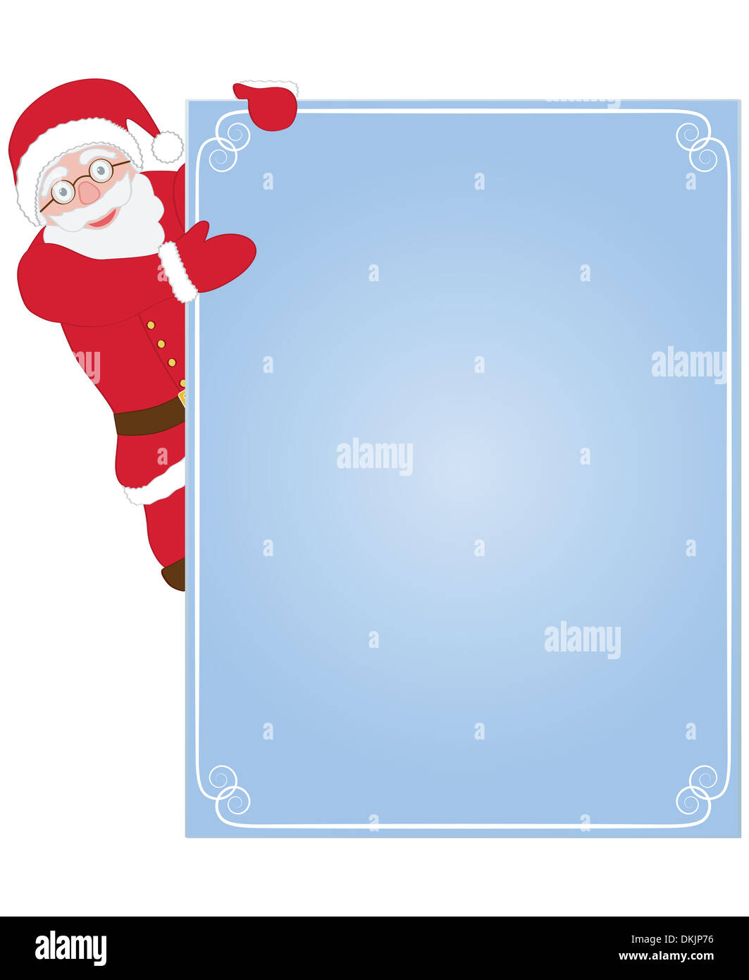 Santa Claus hanging on blue congratulation card Stock Photo - Alamy