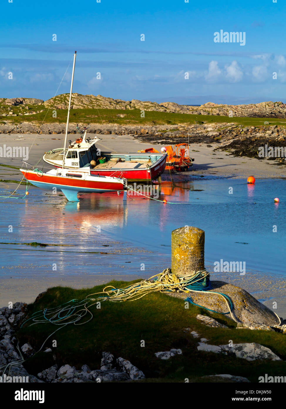 Boats in the harbour at Scarinish on the Isle of Tiree Inner Hebrides ...