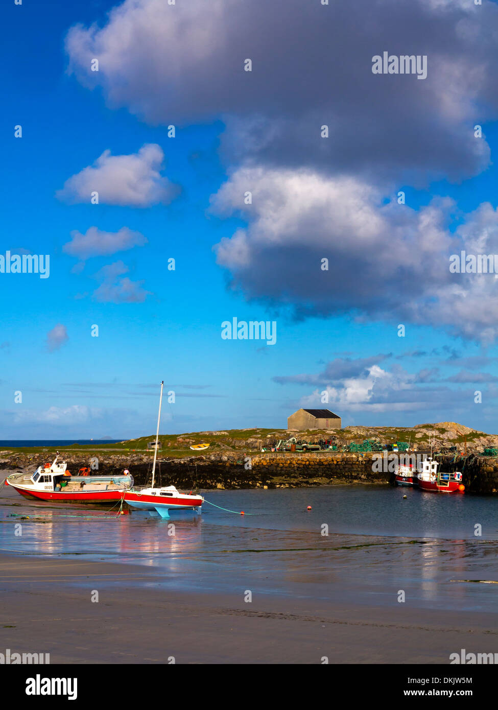 Boats in the harbour at Scarinish on the Isle of Tiree Inner Hebrides ...