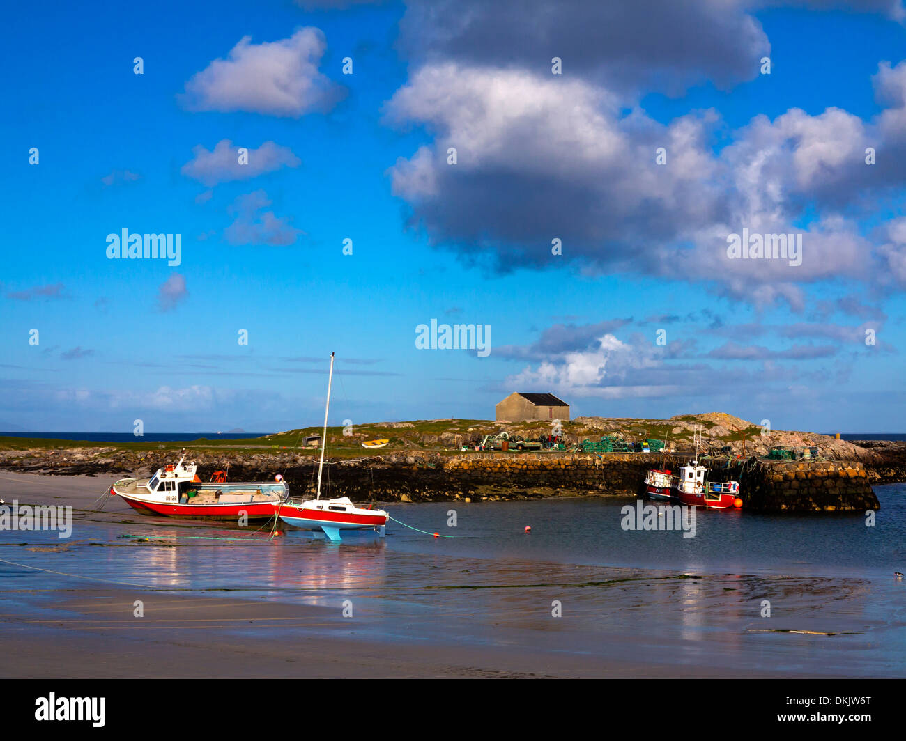 Boats in the harbour at Scarinish on the Isle of Tiree Inner Hebrides ...