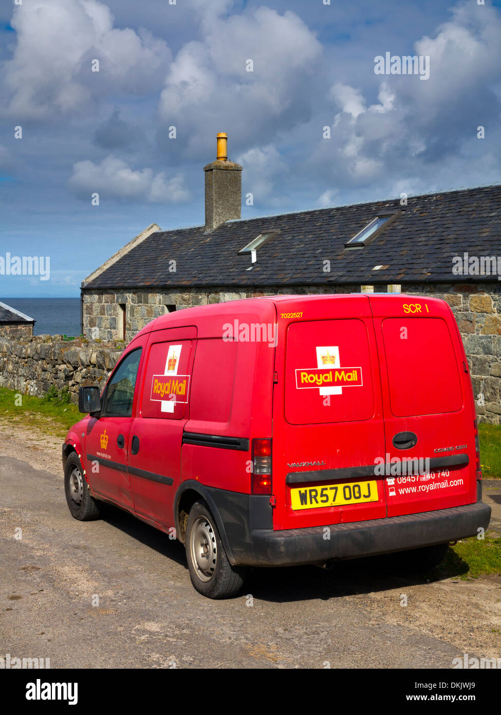 Red British Royal Mail delivery van delivering post on the Isle of ...