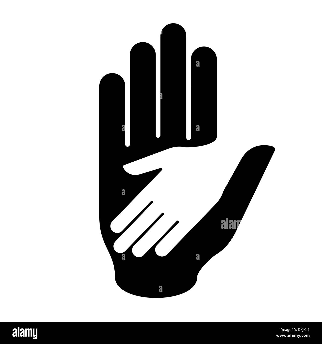 Black-and-white image of hand in hand. Concept of help, assistance and ...