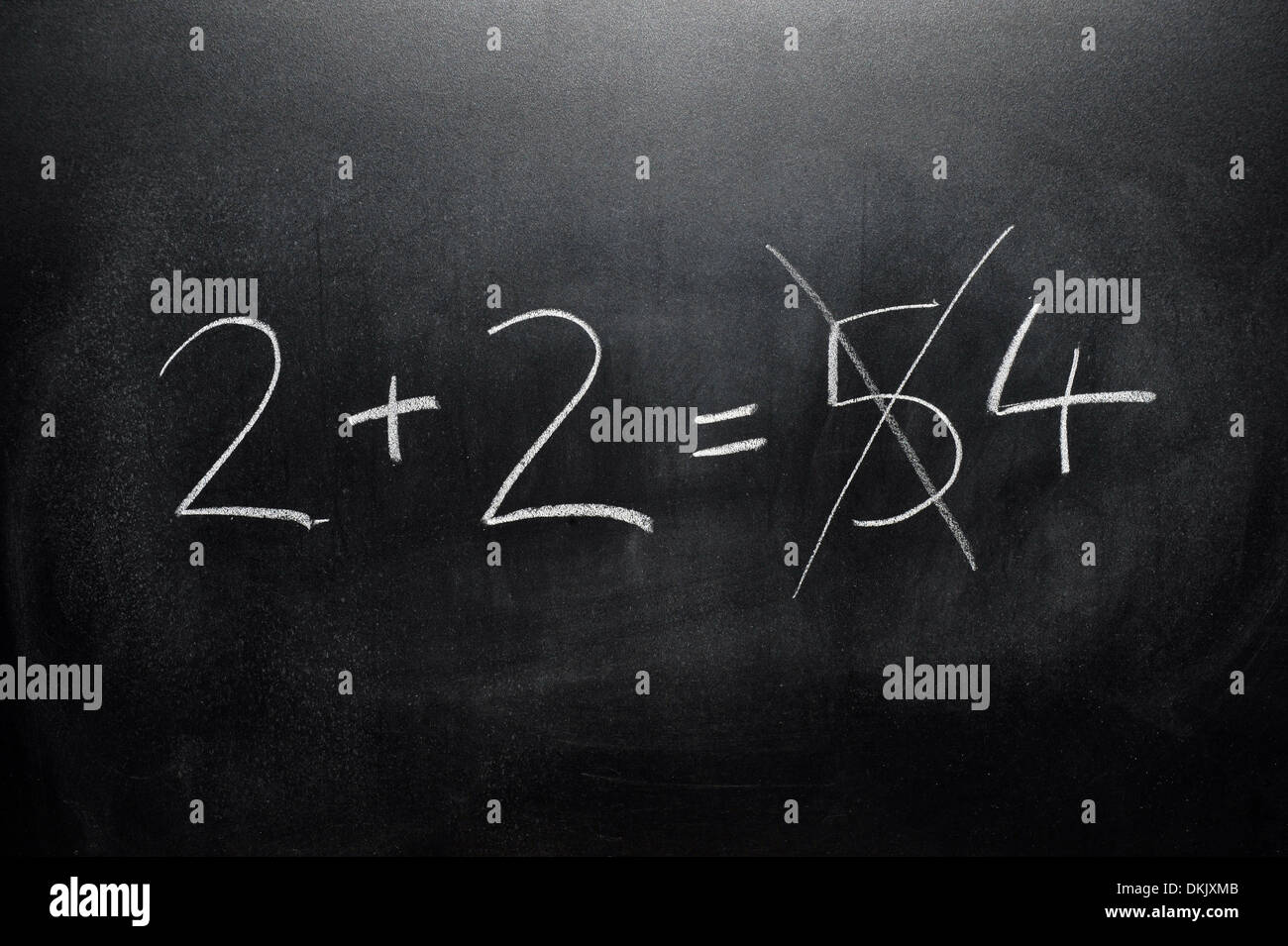 A blackboard with the sum 2+2 written on it in white chalk with correct ...