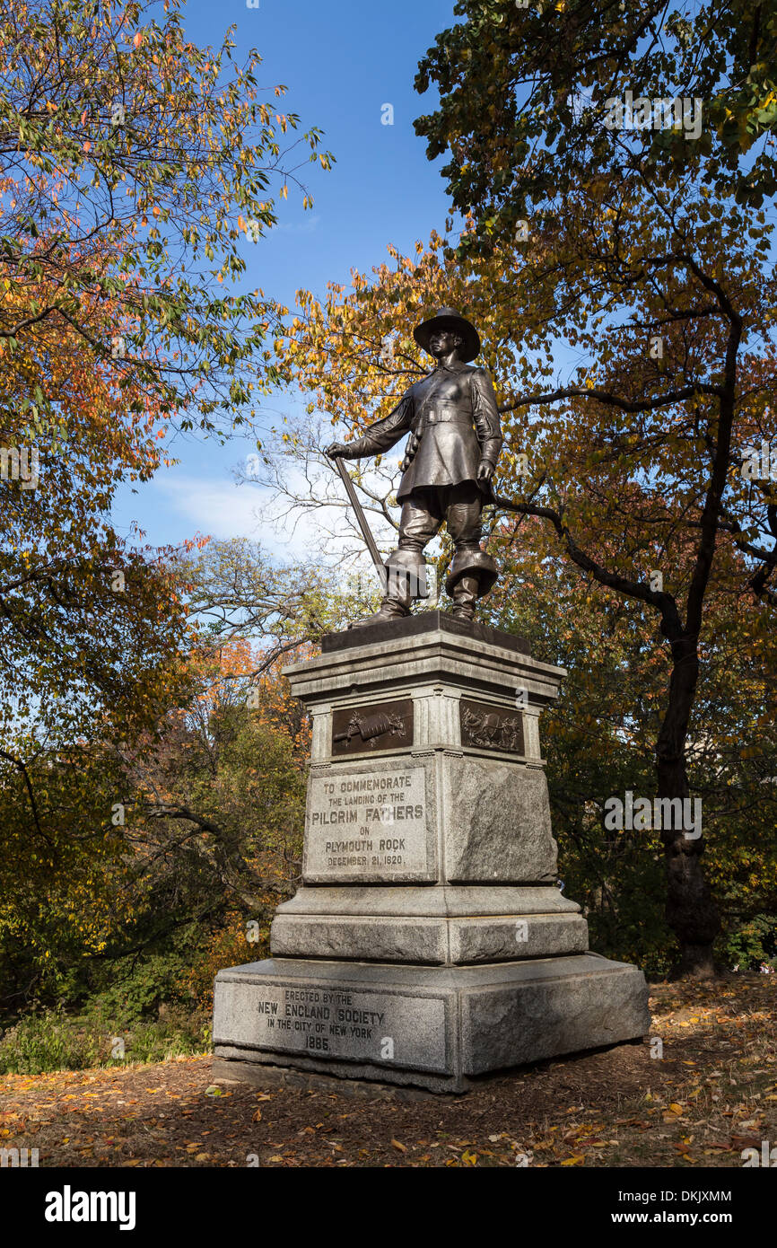 The Pilgrim Statue, Pilgrim Hill, Autumn, Central Park, NYC Stock Photo ...