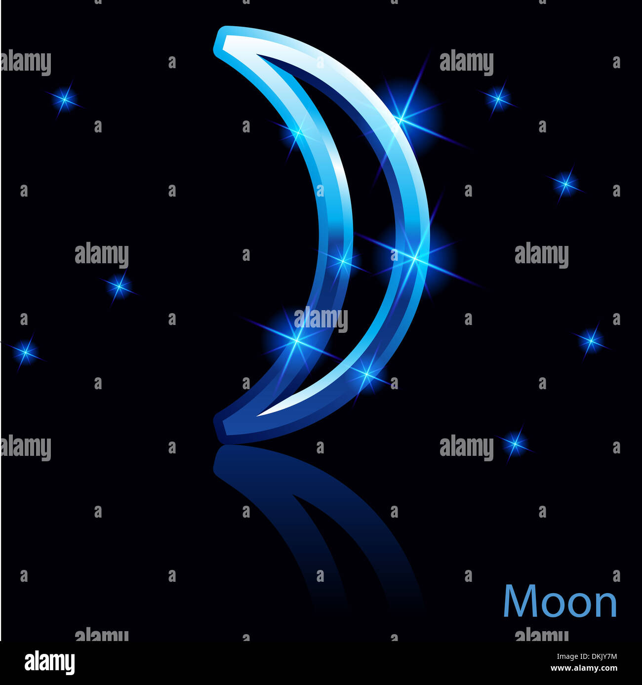 Shiny blue Moon sign on black background Stock Photo - Alamy