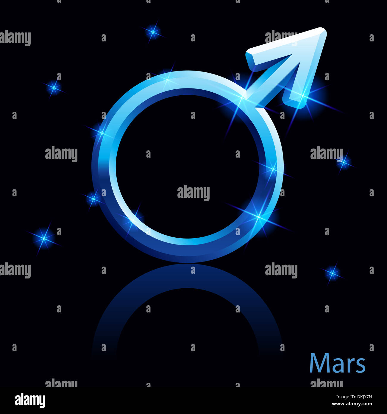Shiny blue Mars sign on black background Stock Photo - Alamy