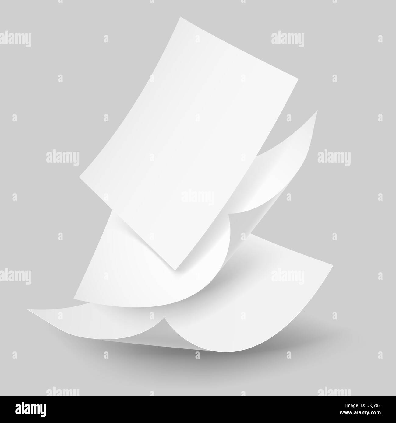 Blank paper sheets falling down. Illustration on grey background Stock ...