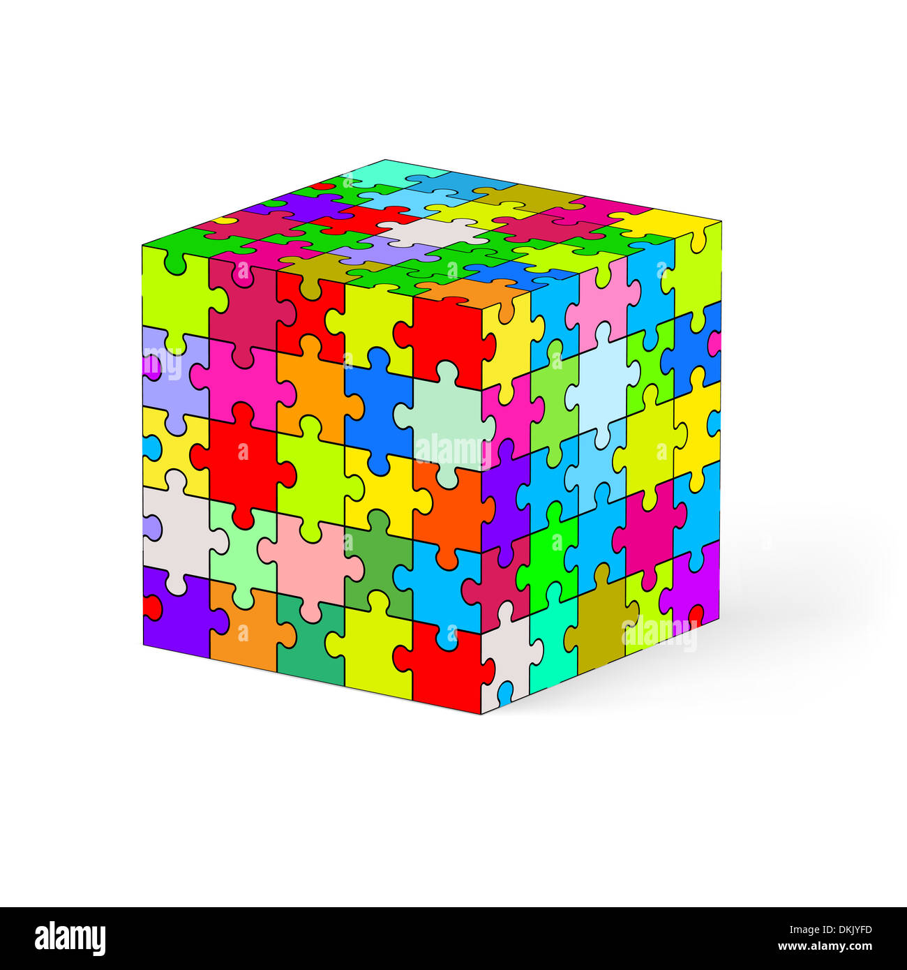 Cube made of colorful puzzle elements. Illustration on white background ...