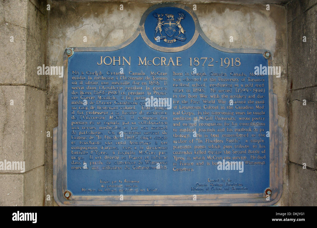 Memorial to the celebrated war poet John McCrae in the WW1 cemetery at ...