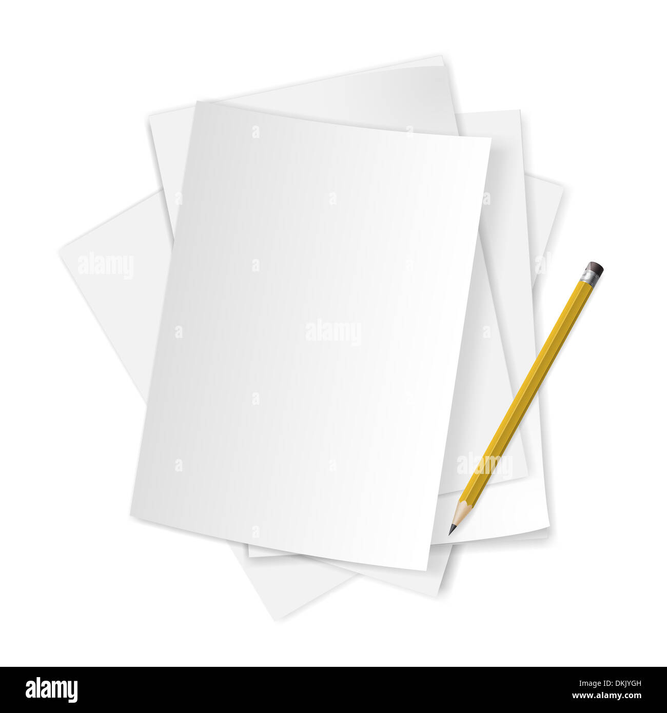 Pile of blank papers with pencil on white background Stock Photo - Alamy