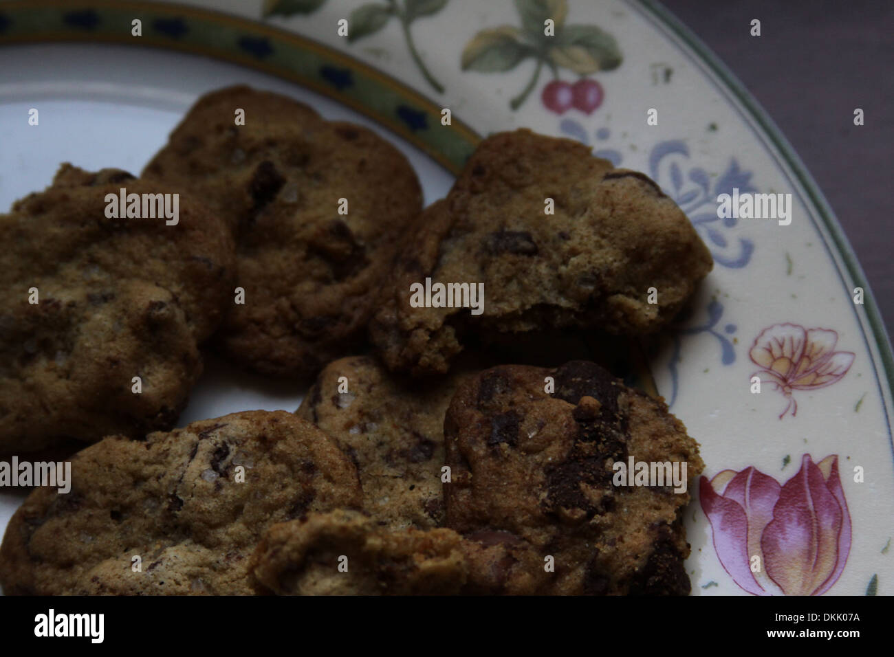 Homemade salted chocolate chip cookies on a fancy plate Stock Photo - Alamy