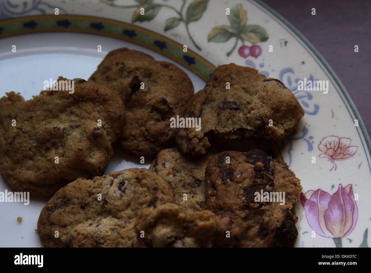 Homemade salted chocolate chip cookies on a fancy plate Stock Photo - Alamy