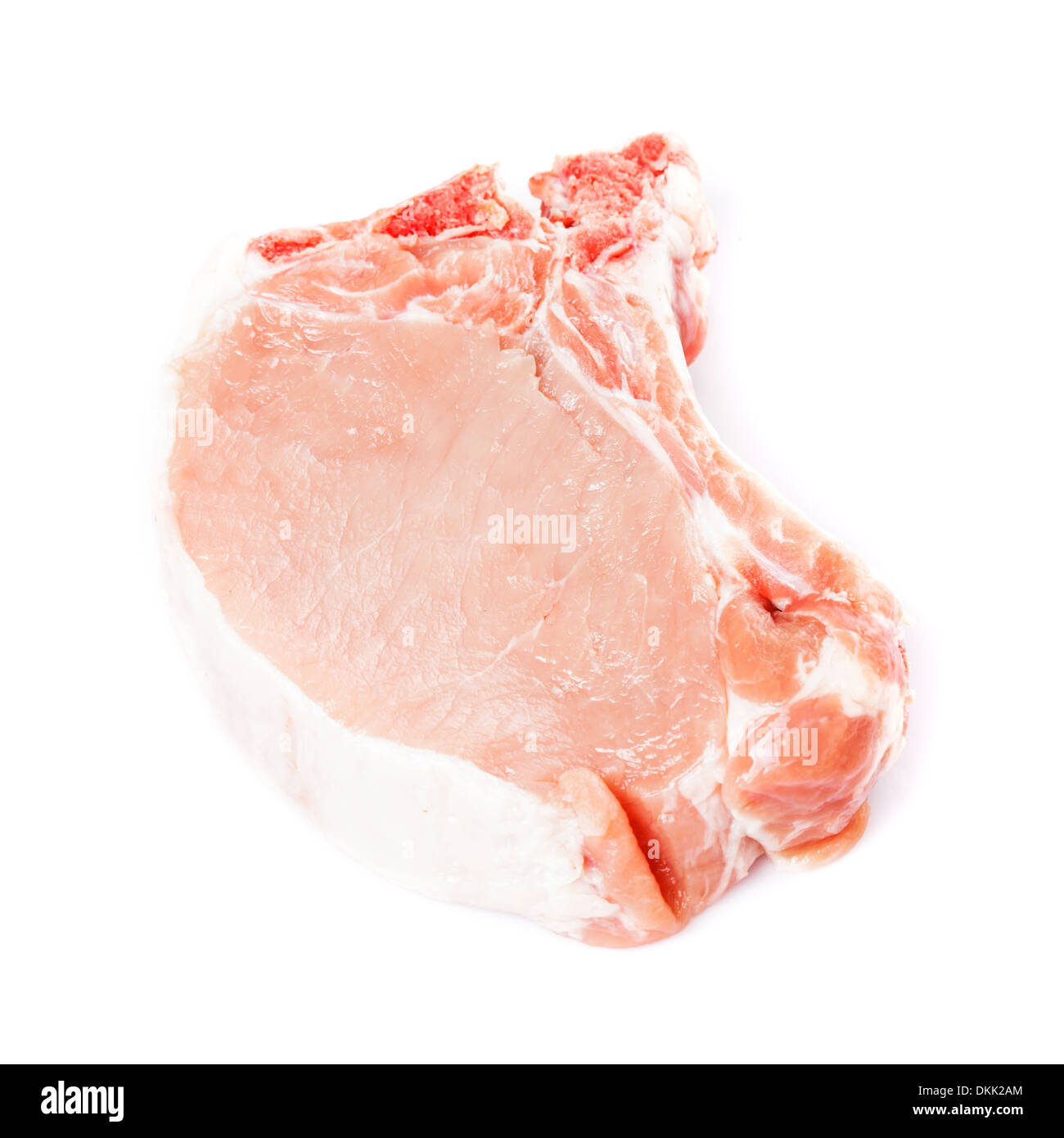 One raw pork loin slice isolated on white background Stock Photo - Alamy