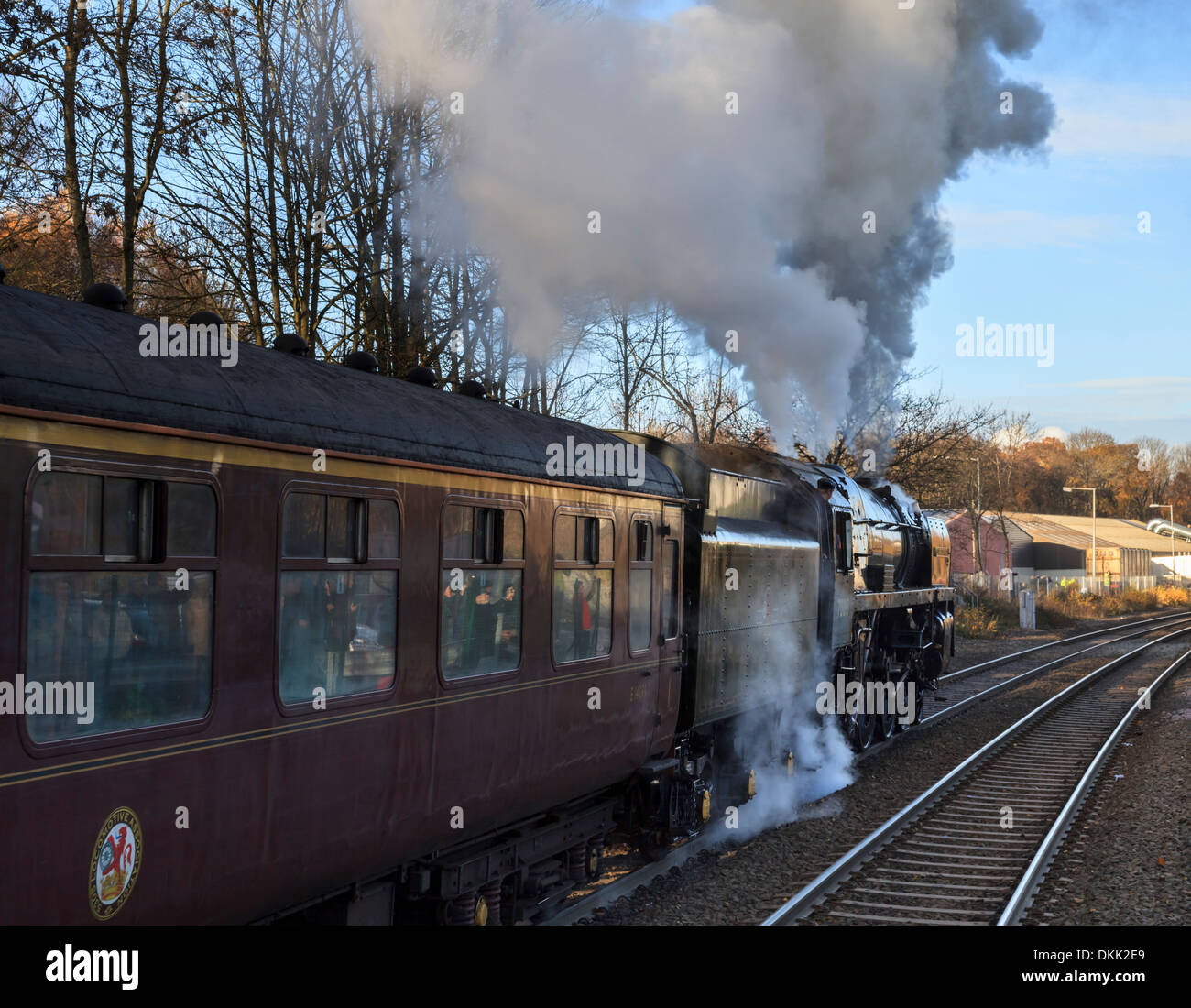 British Rail Standard Class 7 Oliver Cromwell stops at Chirk Station to ...