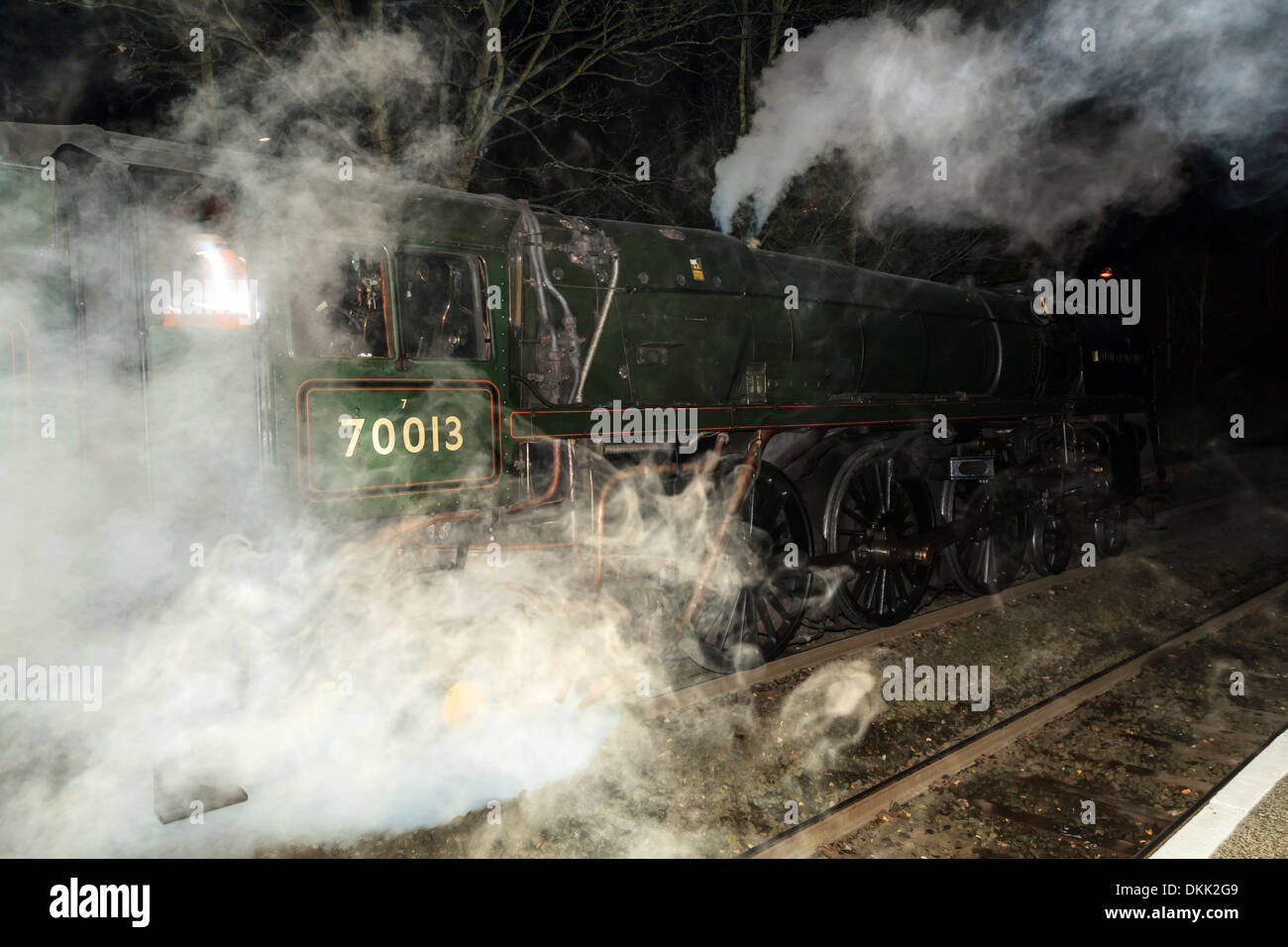 British Rail Standard Class 7 Oliver Cromwell stops at Chirk Station to ...