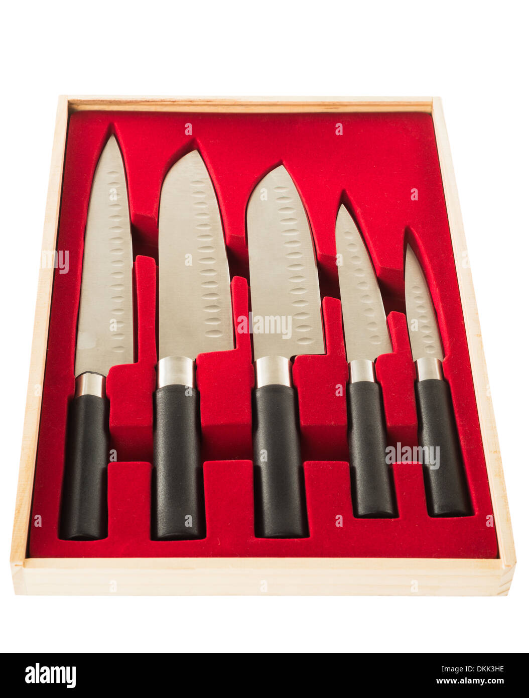 Set of five steel kitchen knives in gift box isolated on white Stock ...
