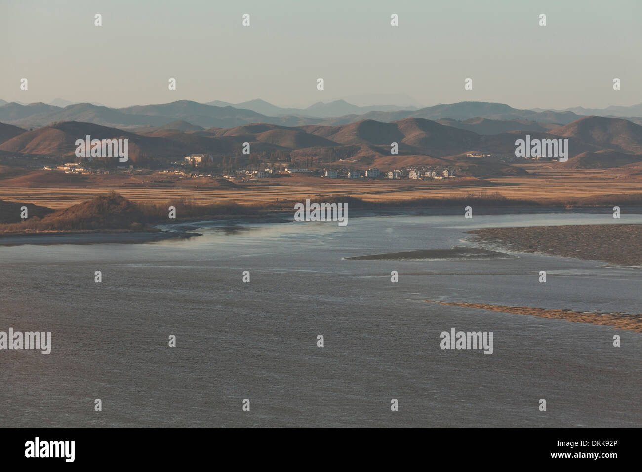 View of North Korea across the Imjin river neutral zone (DMZ) from ...