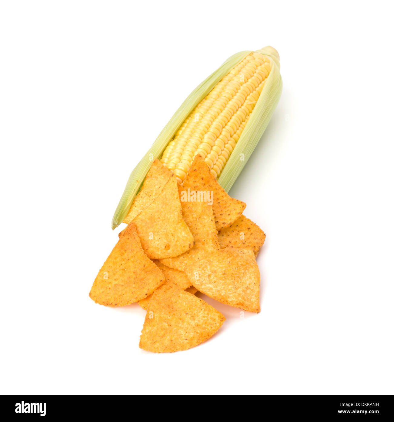 Corn cob and corn chips isolated on white background Stock Photo - Alamy