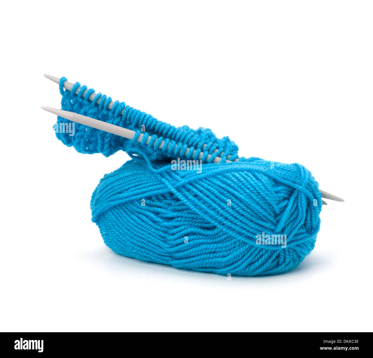 Woollen thread and knitting needle. Needlework accessories isolated on ...