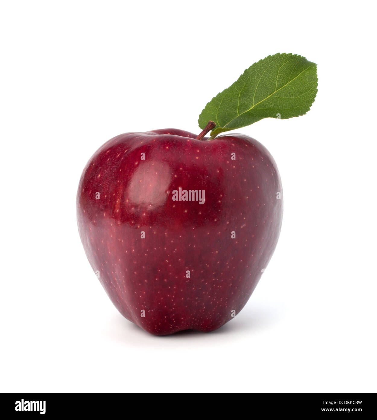 Sweet red apple with green leaf isolated on white background Stock ...