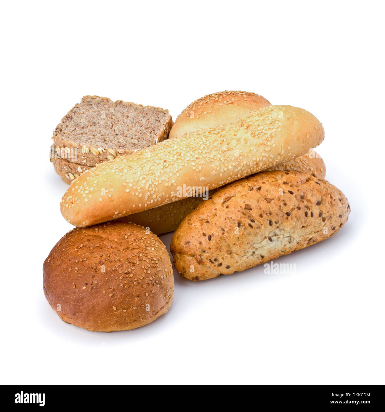 Bread loafs and buns variety isolated on white background Stock Photo ...