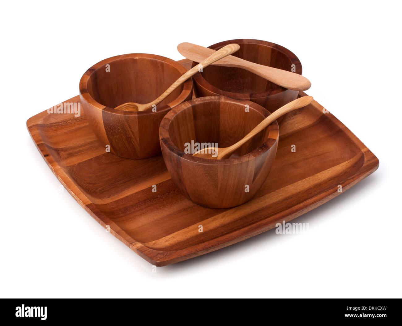 Handmade wooden kitchen dishes isolated on white background Stock Photo ...
