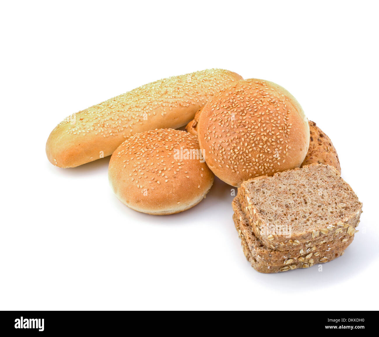 Bread loafs and buns variety isolated on white background Stock Photo ...