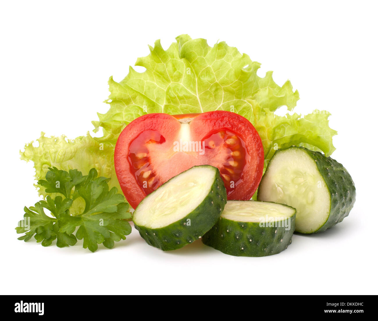 tomato, cucumber vegetable and lettuce salad isolated on white background Stock Photo - Alamy