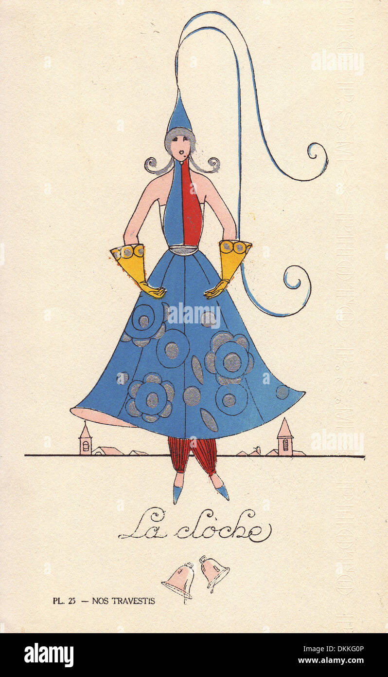 Woman in bell fancy dress costume, la cloche, 1920s Stock Photo - Alamy