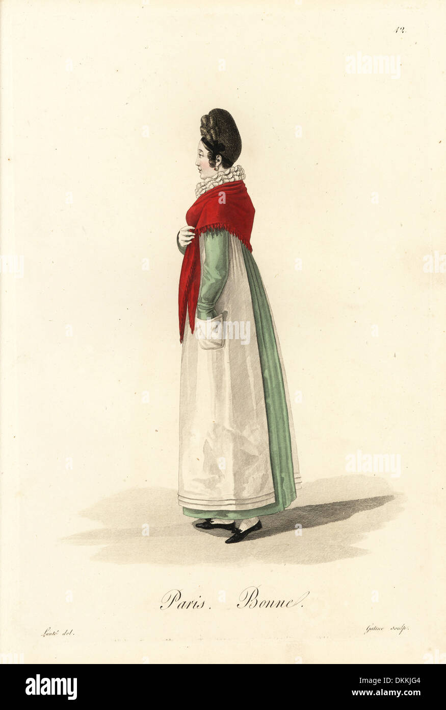 Maid, Paris, early 19thC, in lace collar, shawl, apron and dress Stock ...