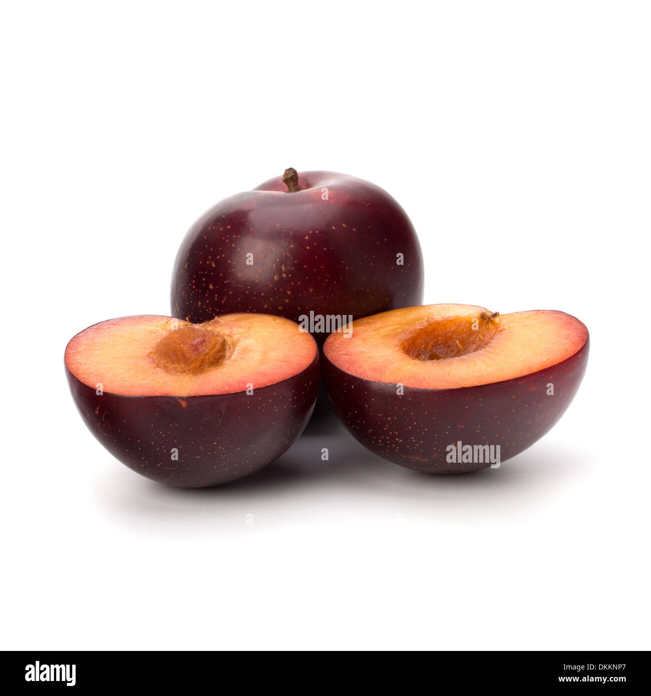 Red plum fruit isolated on white background Stock Photo - Alamy
