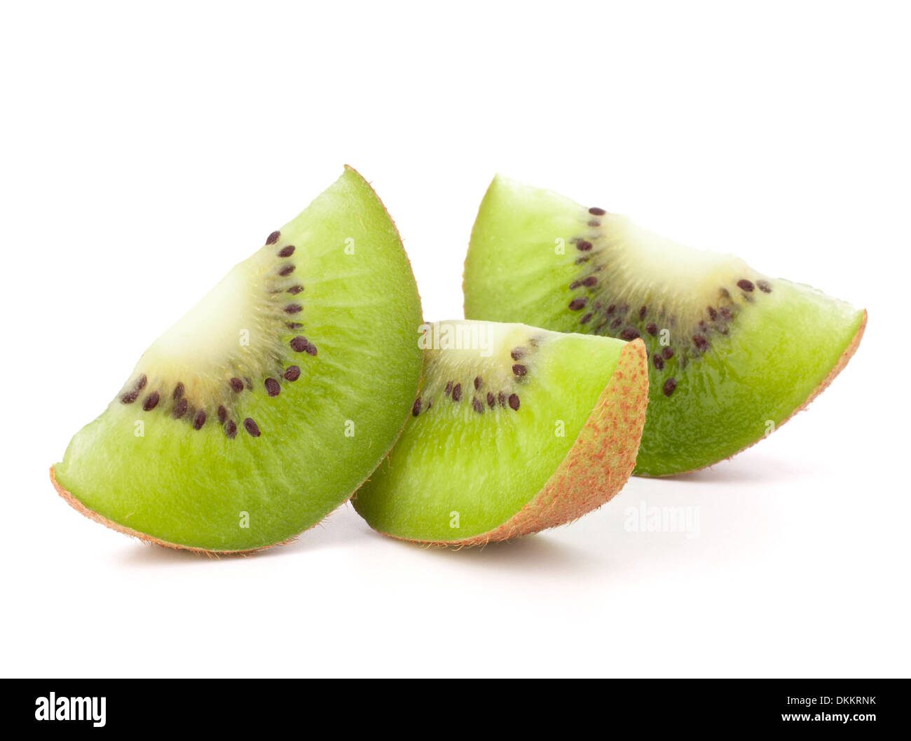 Three kiwi fruit sliced segments isolated on white background cutout ...