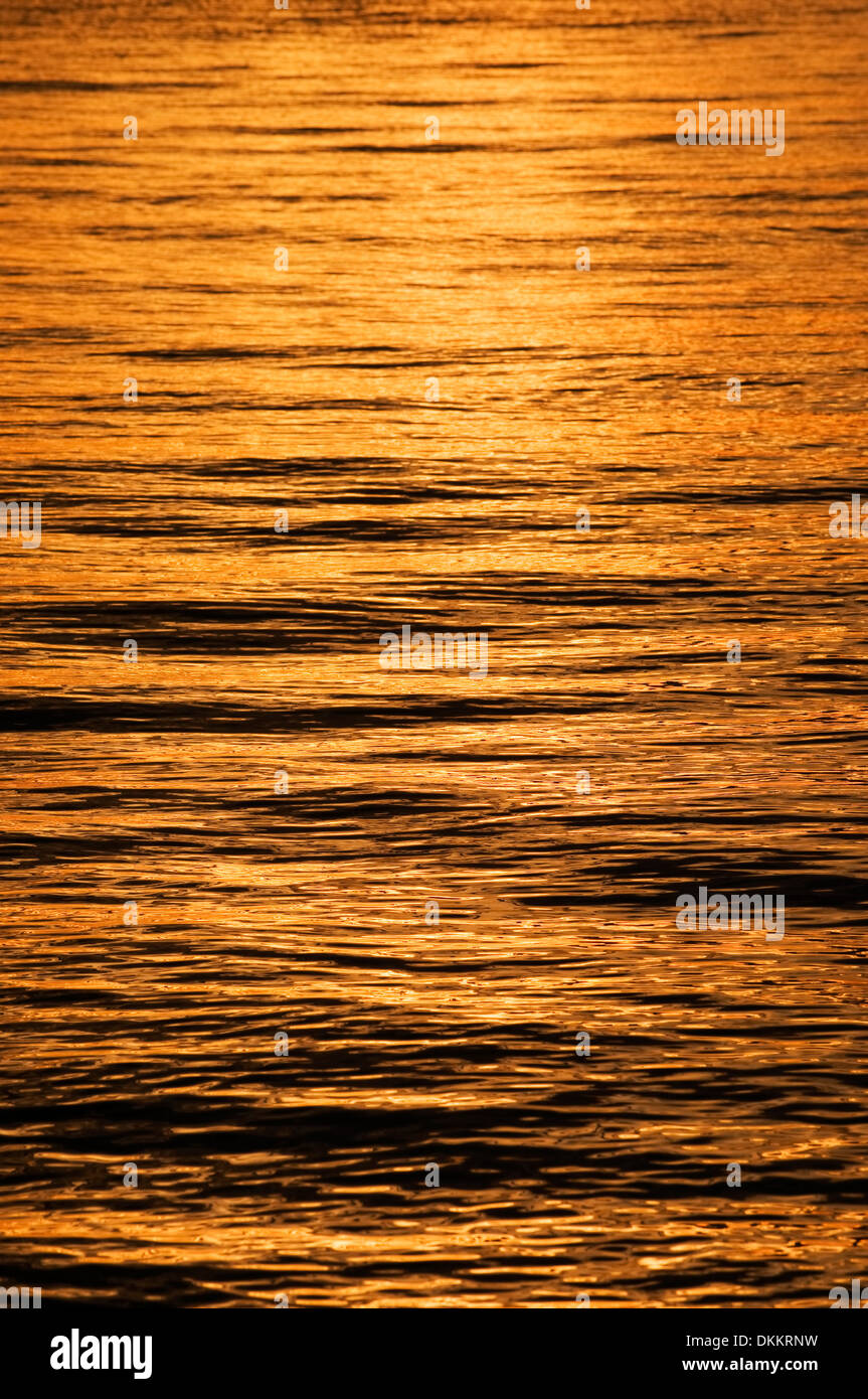 Golden sea background with reflections on the waves at sunset Stock ...