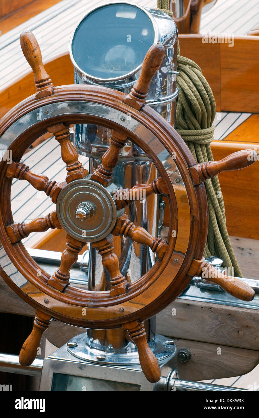 Detail wooden boat steering wheel hi-res stock photography and images ...