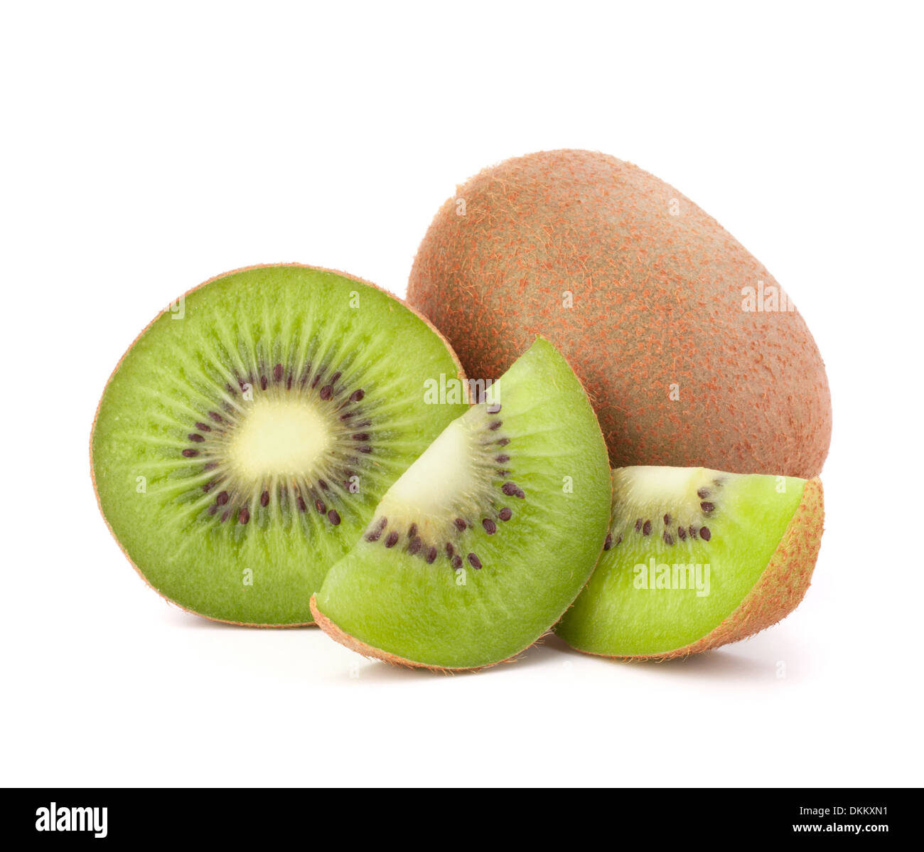 Whole kiwi fruit and his sliced segments isolated on white background ...