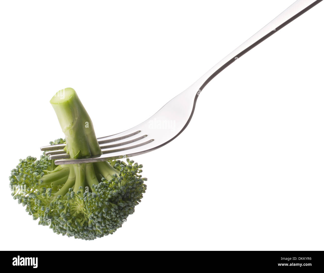Broccoli on fork isolated on white background cutout. Healthy eating ...