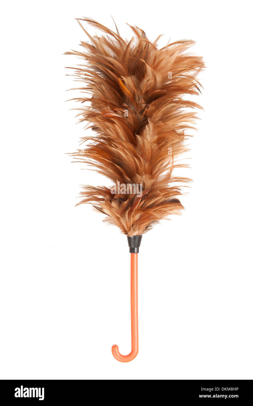 Soft duster with plastic handle on white background Stock Photo - Alamy
