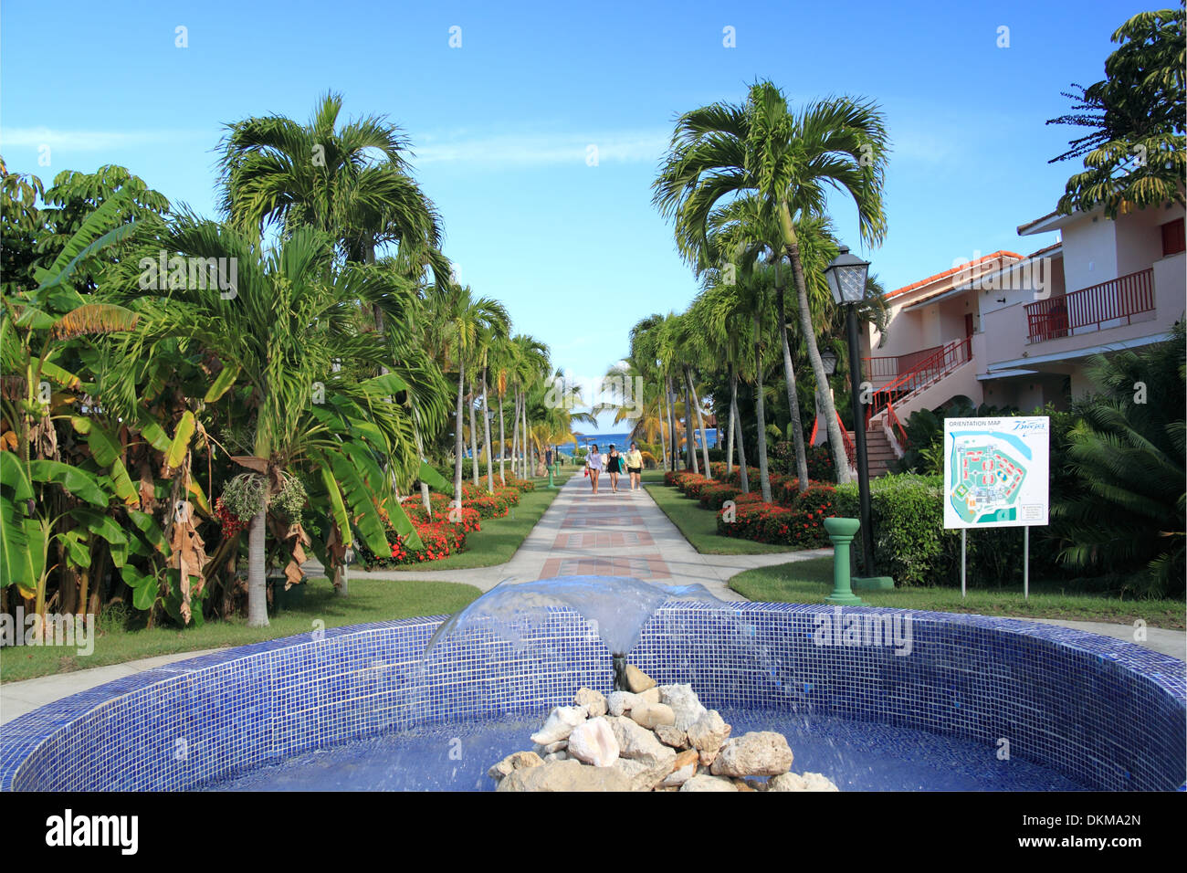Fountain on central walkway at Breezes resort, Playa Jibacoa, Mayabeque ...