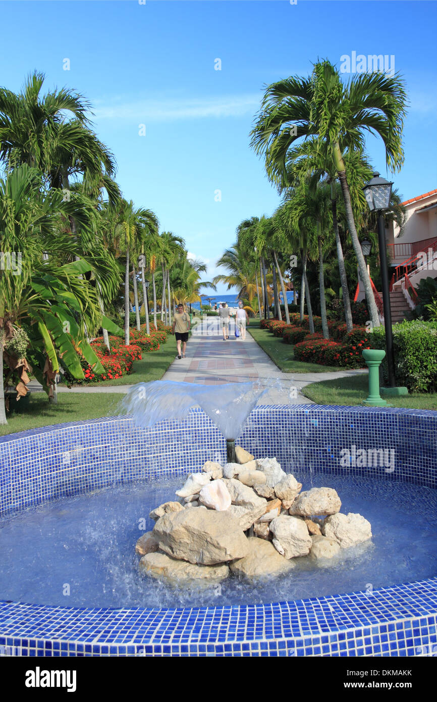 Fountain on central walkway at Breezes resort, Playa Jibacoa, Mayabeque ...