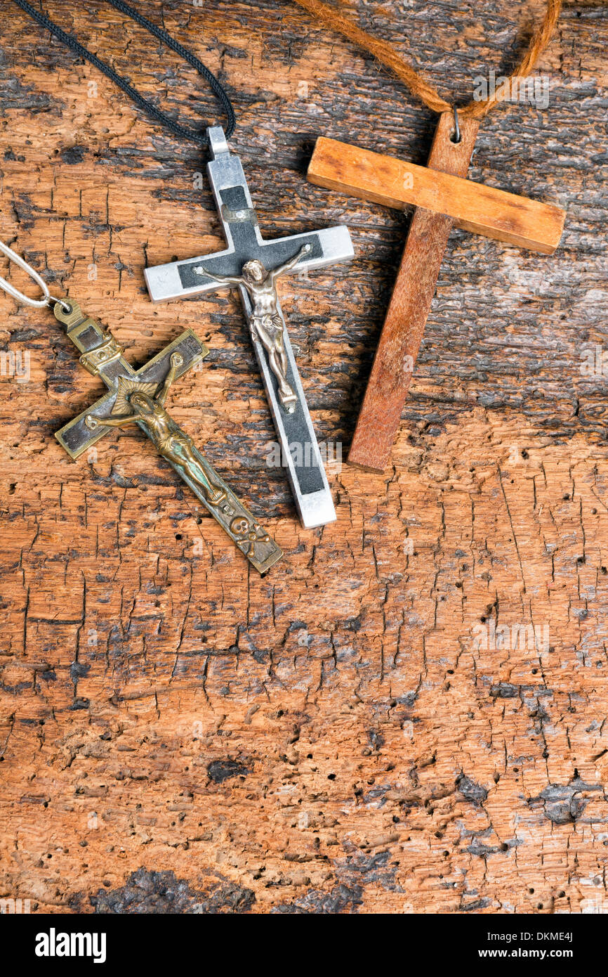 Catholic crosses in metal for nuns and wooden for monks Stock Photo - Alamy
