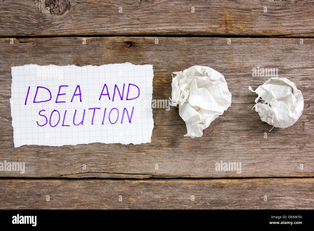 Sheet of paper with words idea and solution Stock Photo - Alamy