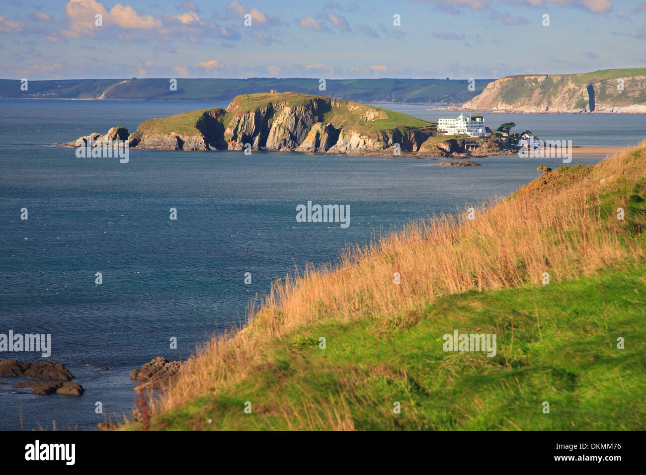 Burgh Island, off Bigbury and Bantham in South Devon from the coastal ...